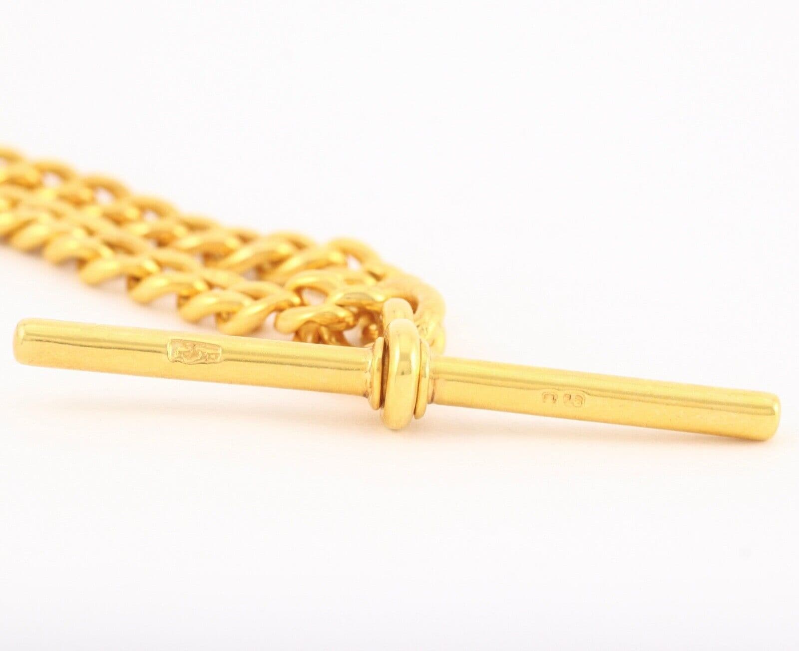 Antique 18Ct Gold 43 7g Curb Link Albert Watch Chain With T-Bar 17 3/4
