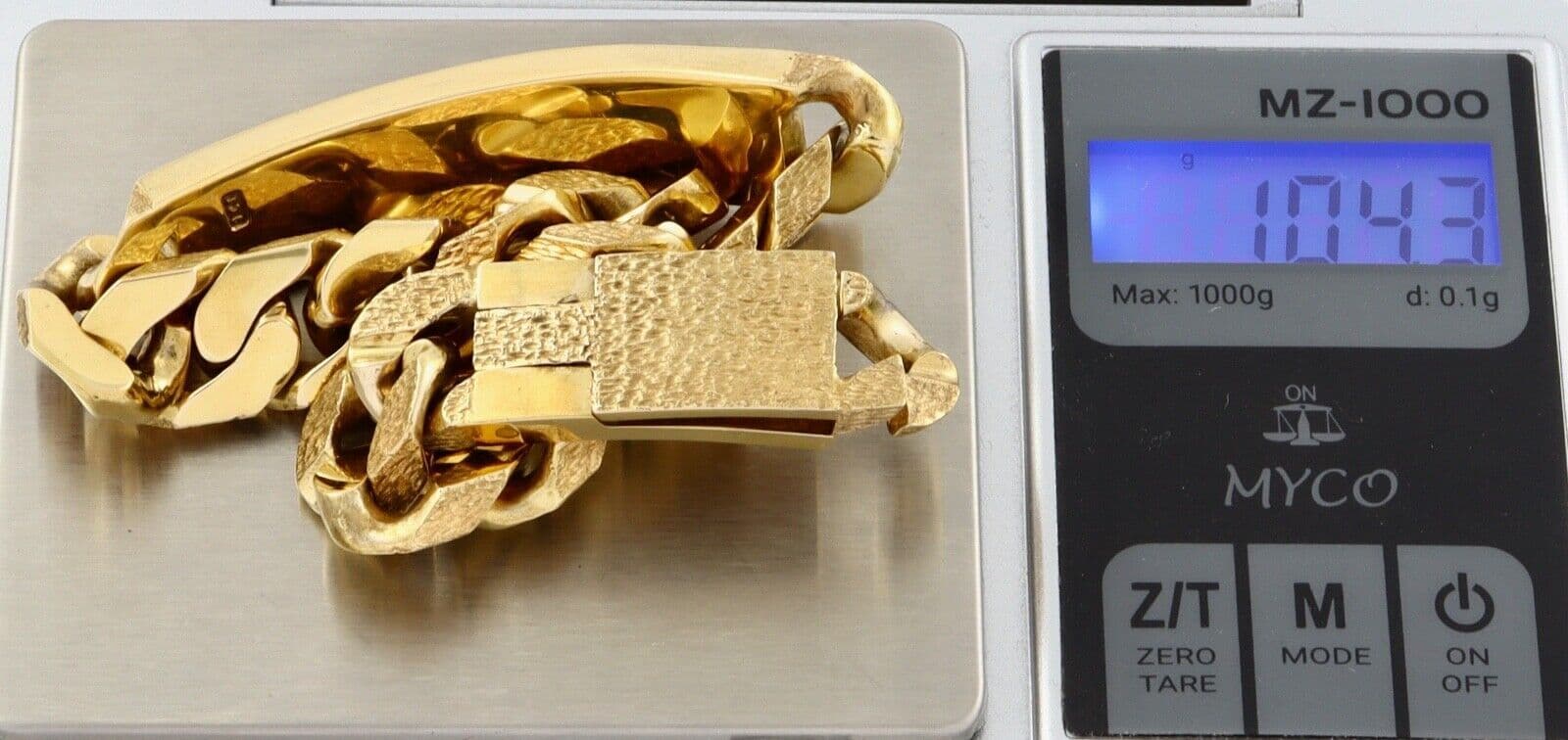 Vintage 9Ct Gold 104 3g Flat Curb Link Identity ID Bracelet 8 1/2