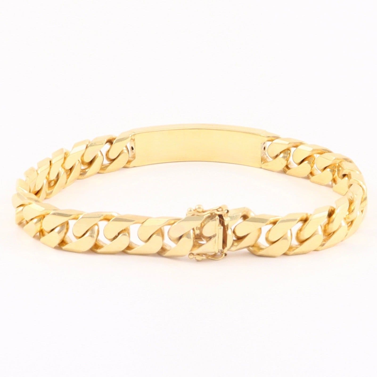 Vintage Italian 9Ct Gold 67g Flat Curb Link Identity ID Bracelet 9 1/2