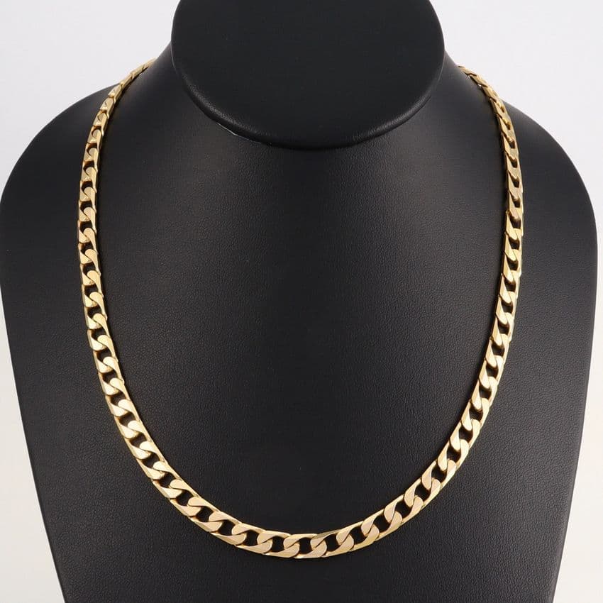 Vintage Solid 9Ct Gold 37 6g Flat Curb Link Chain Necklace 19 3/4 by ...