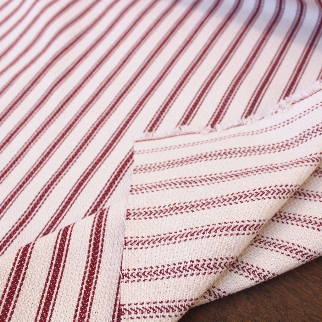 Cotton Ticking Upholstery Fabric Wine Red