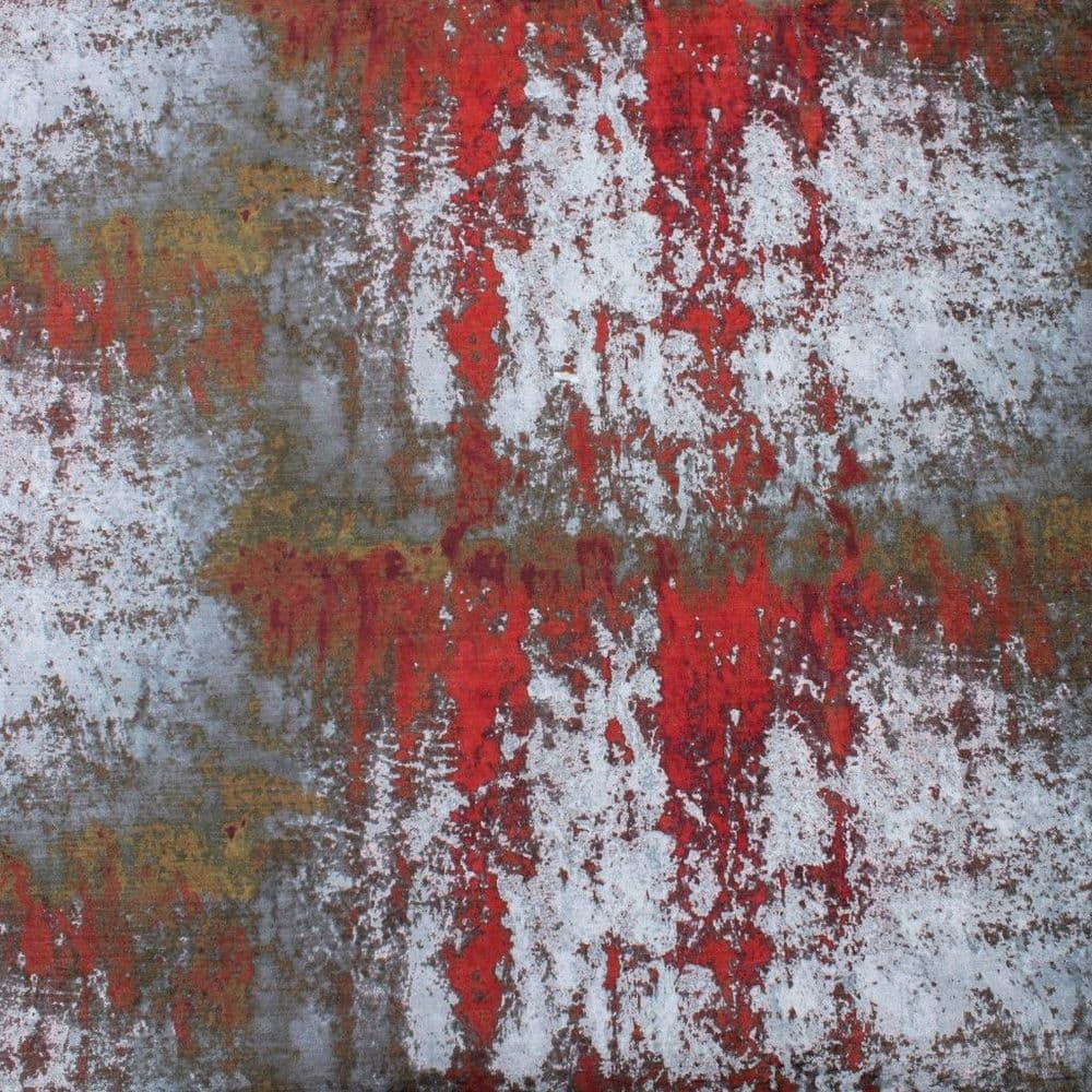 Fire Retardant Chenille Distressed Zinc Silver Red