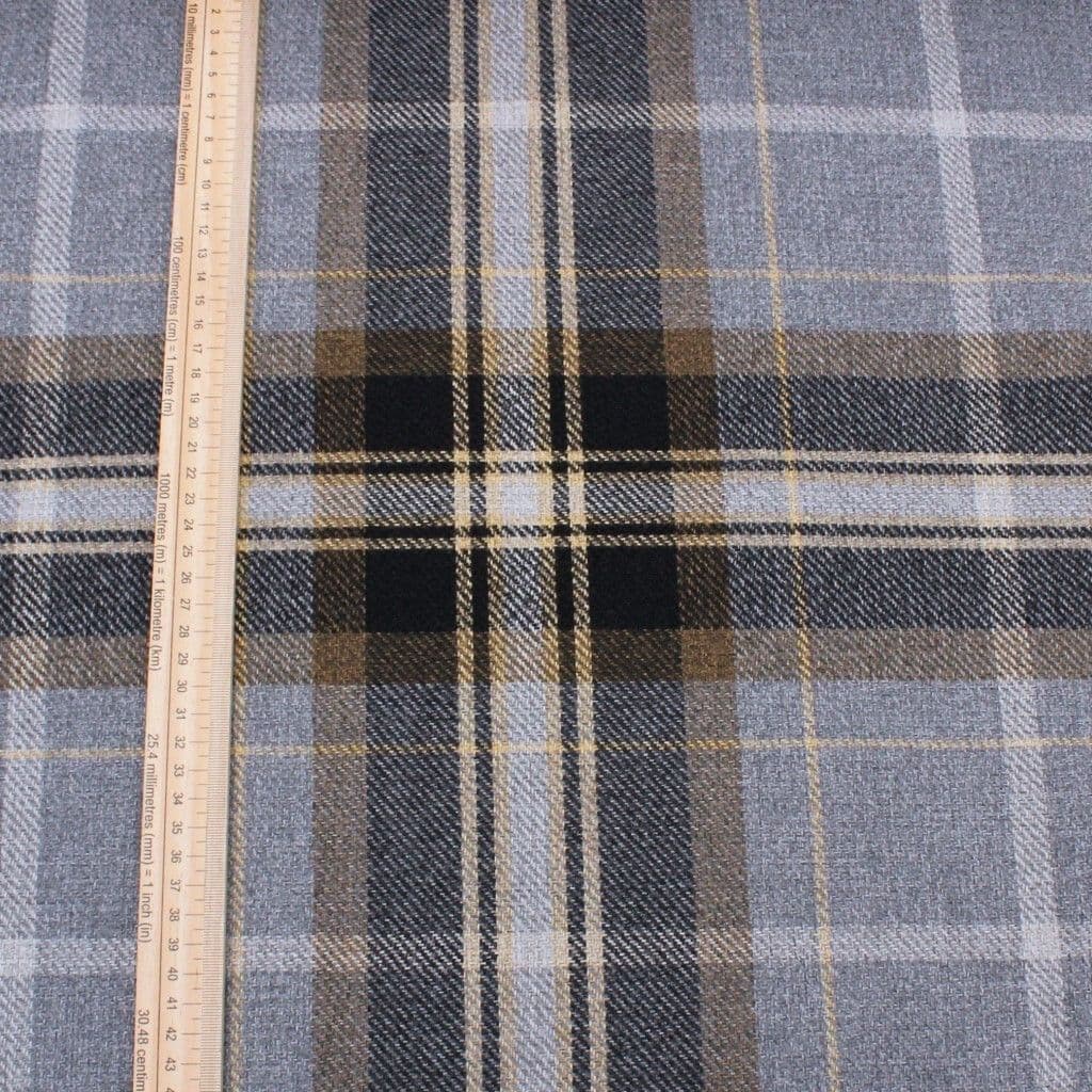 Fire Retardant Wool Like Tweed Check Upholstery Fabric - Grey Brown