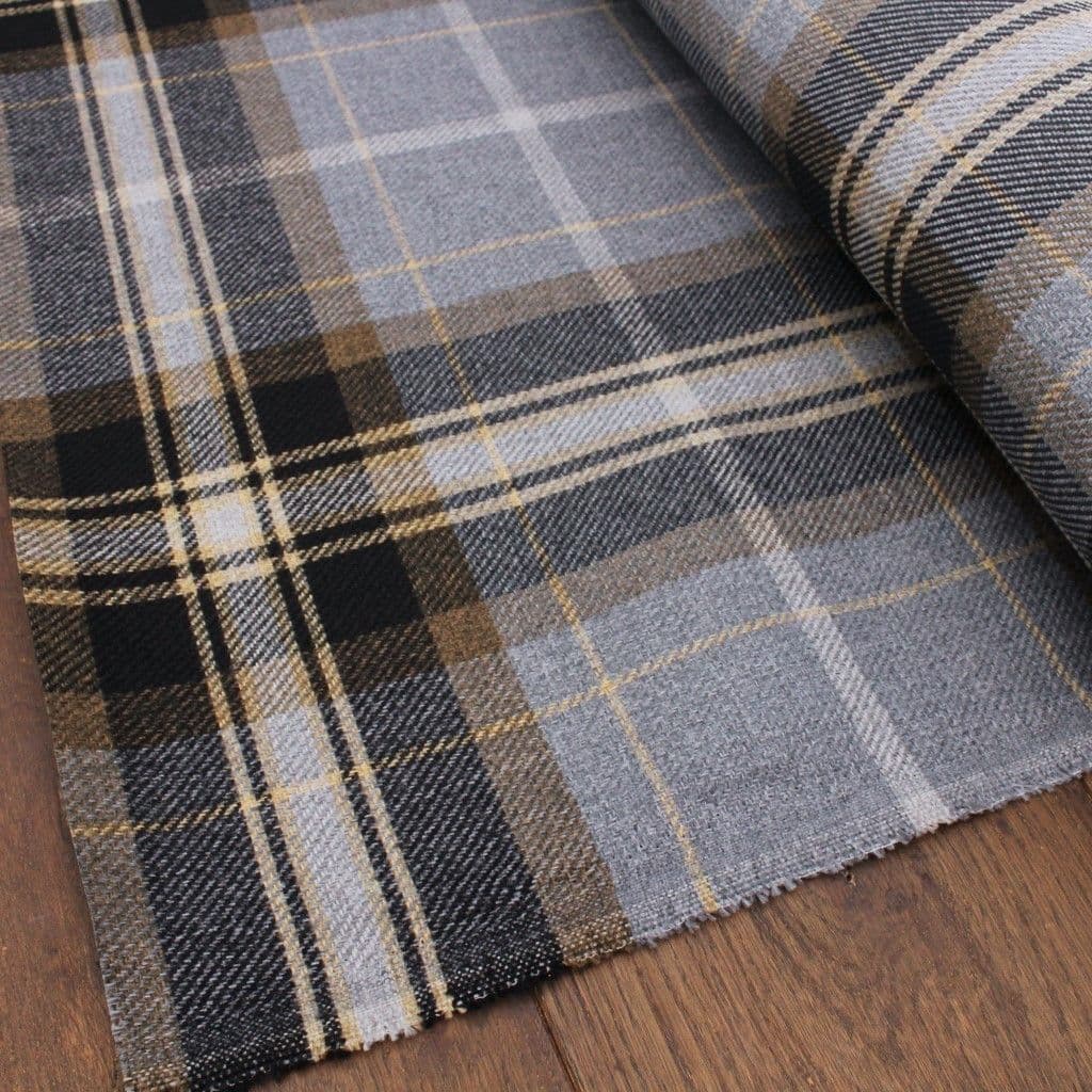 Fire Retardant Wool Like Tweed Check Upholstery Fabric - Grey Brown