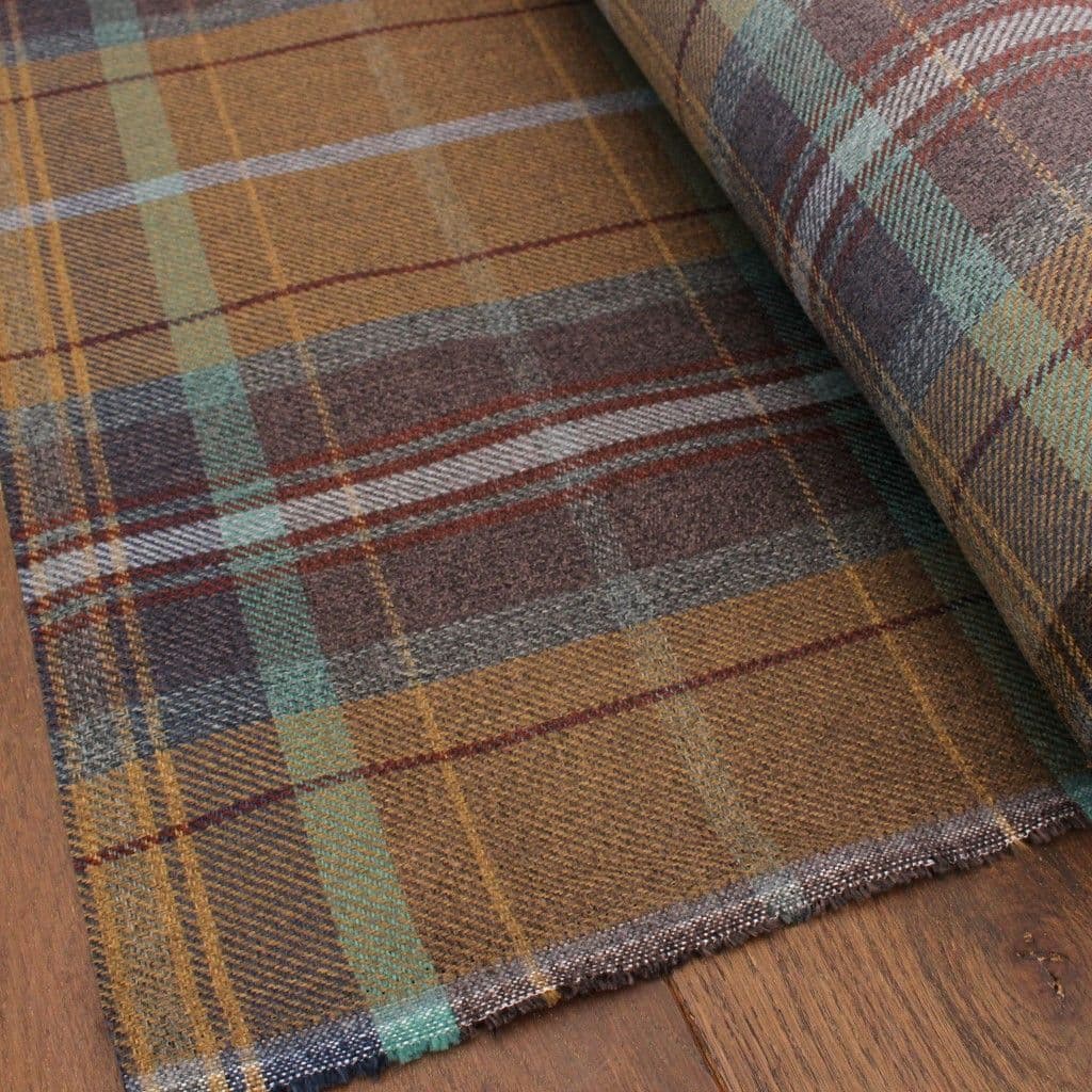 Fire Retardant Wool Like Tweed Check Upholstery Fabric - Moss Green Purple