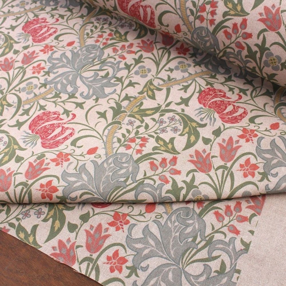 Linen Look Curtain Fabric Morris Golden Lily Duck Egg