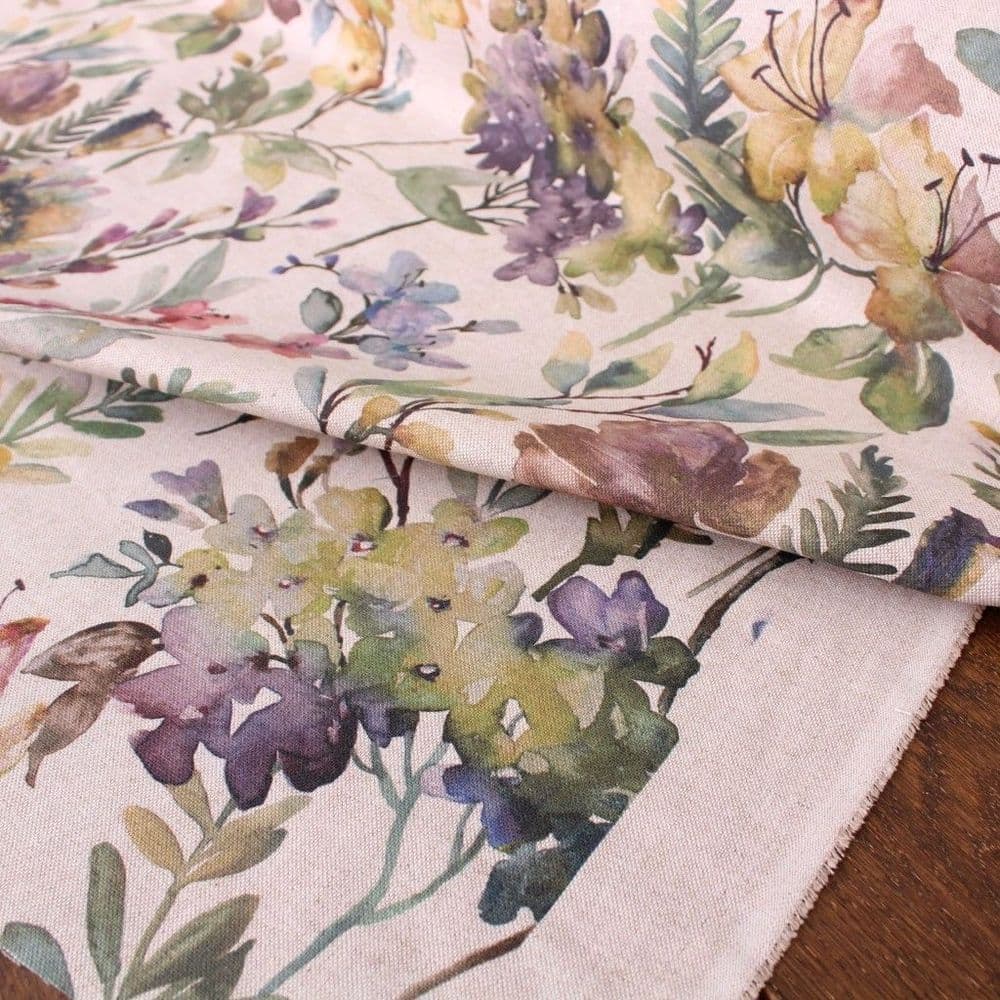 Linen Look Curtain Fabric Wildflower Bloom