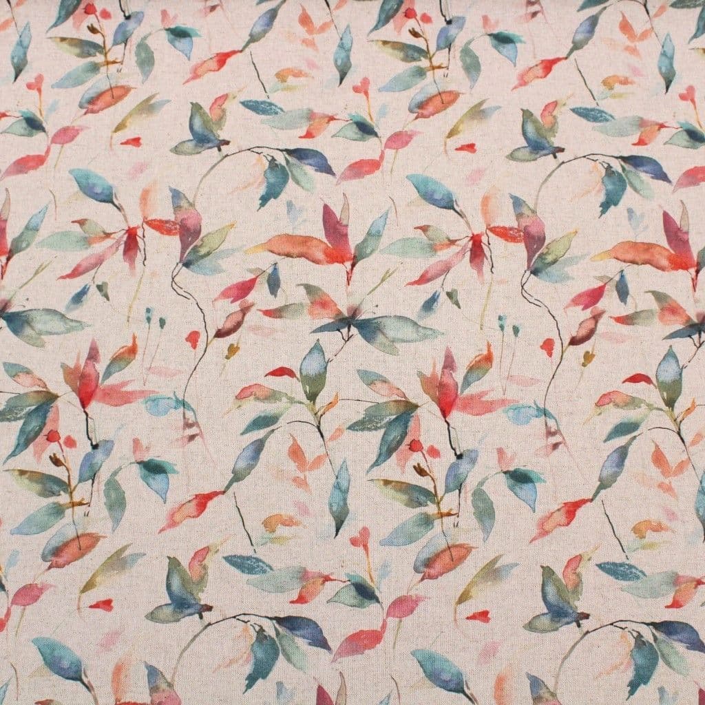 Organic Linen Fabric Watercolour Leaves - Autumn