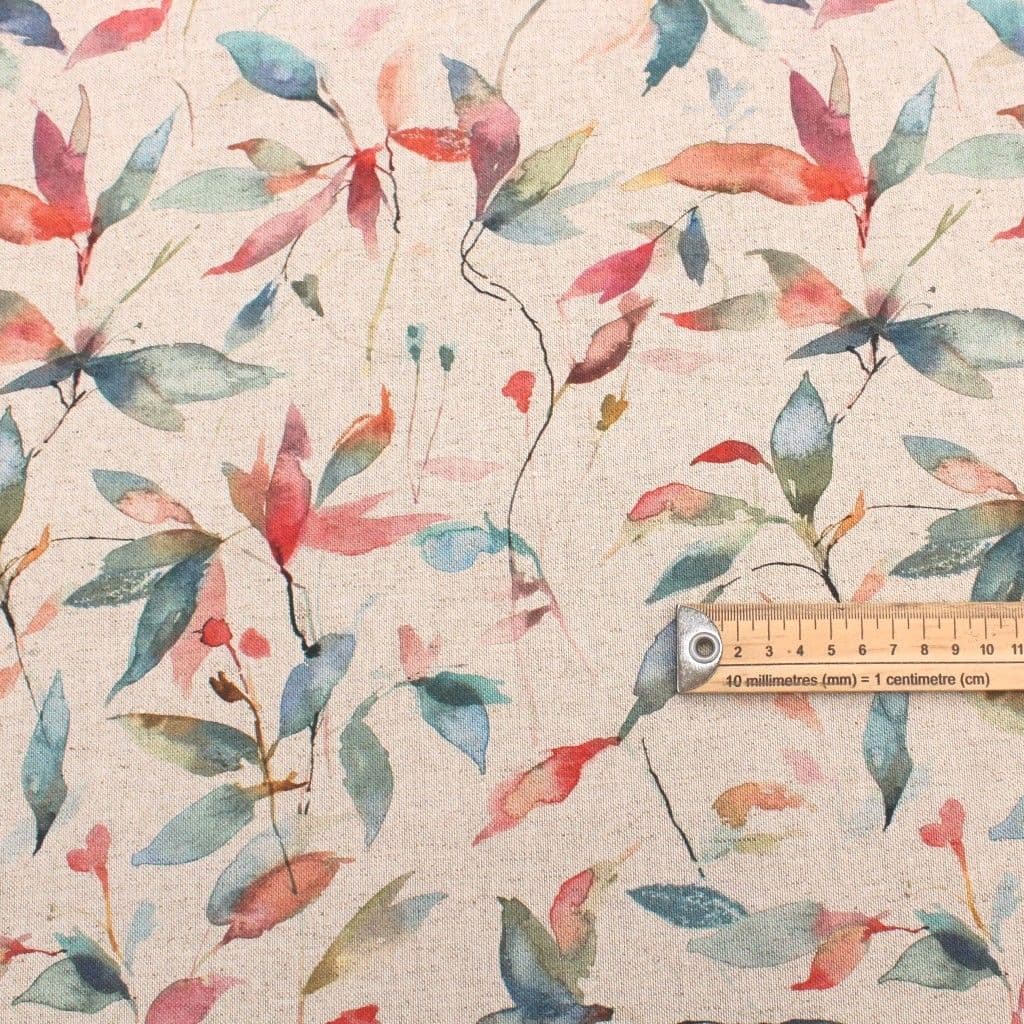 Organic Linen Fabric Watercolour Leaves - Autumn