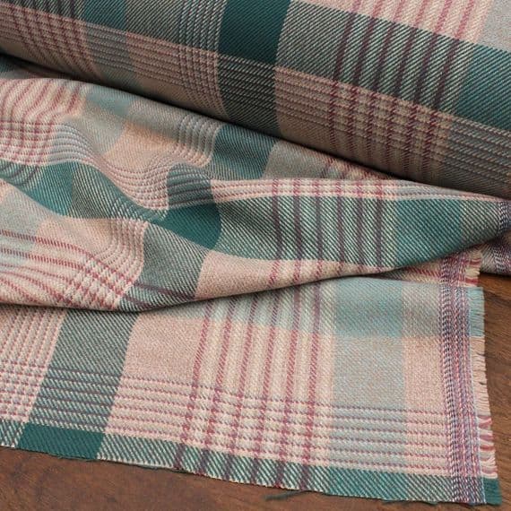 Porter & Stone Katrine Teal Purple Wool Like Tweed Check Fabric