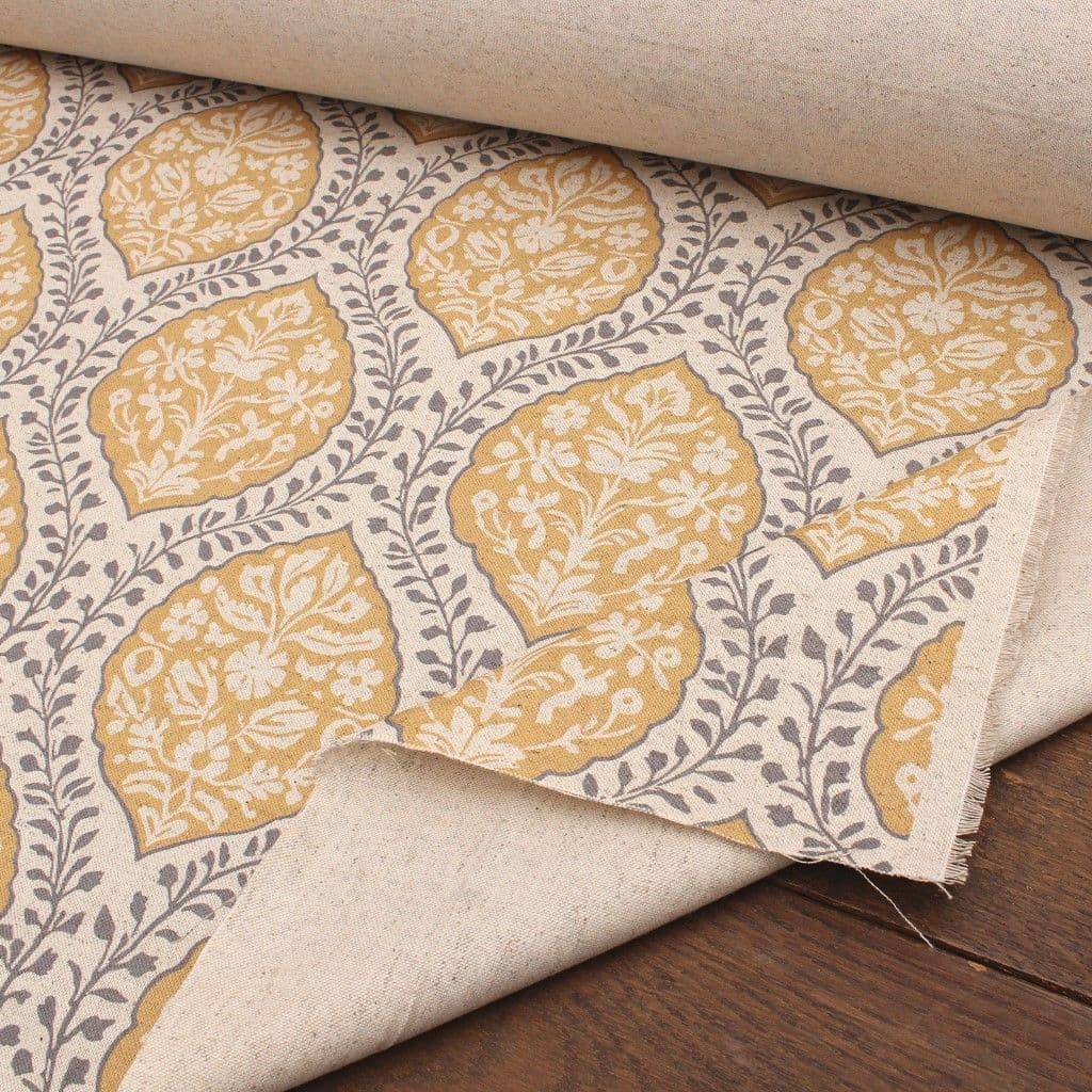 Recycled Cotton Organic Linen Fabric Dehli Ochre