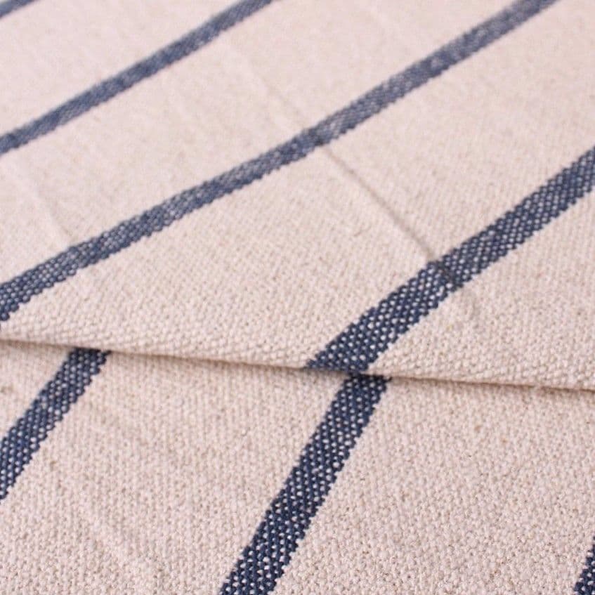 Rustic French Sacking Cotton Fabric Blue Stripe