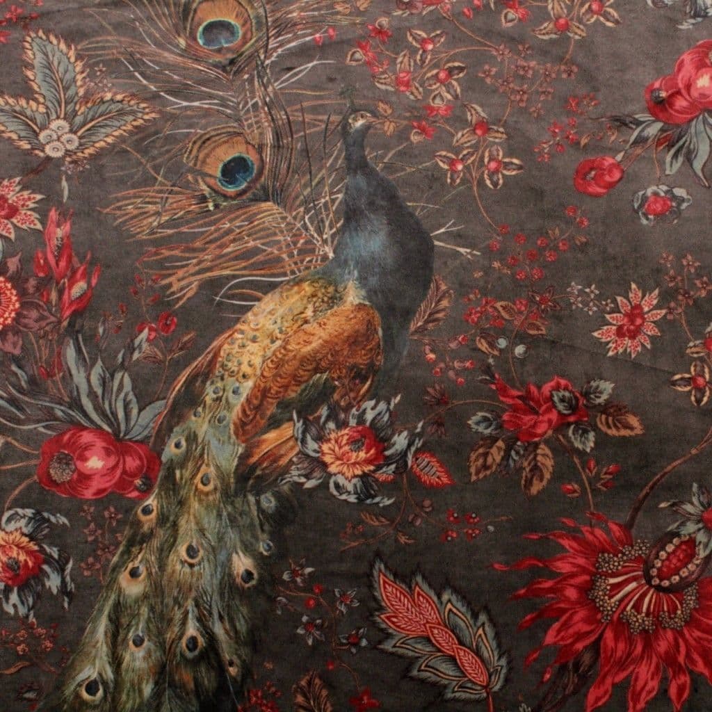 Velvet Fabric Peacock Rose Chintz