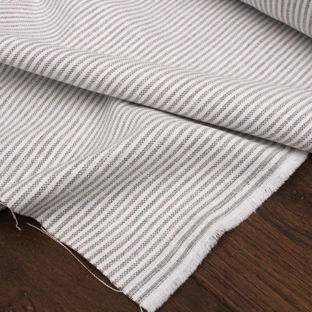 Warwick Filey Cotton Fabric Grey Pinstripes