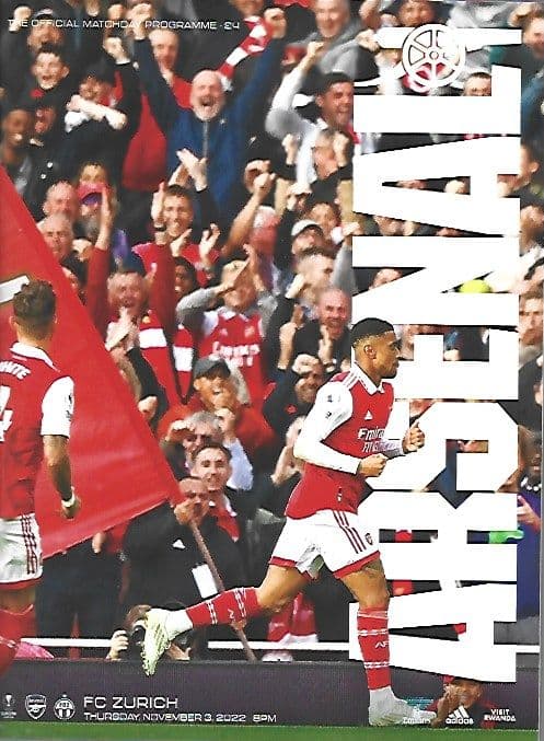Arsenal v Zurich 22/23 UEL Official Matchday Programme - 3rd November 2022