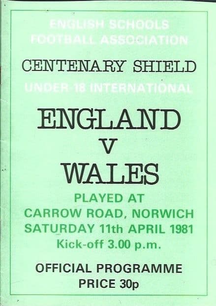 England U18 s v Wales U18 s 11th April 1981 Official Matchday Programme