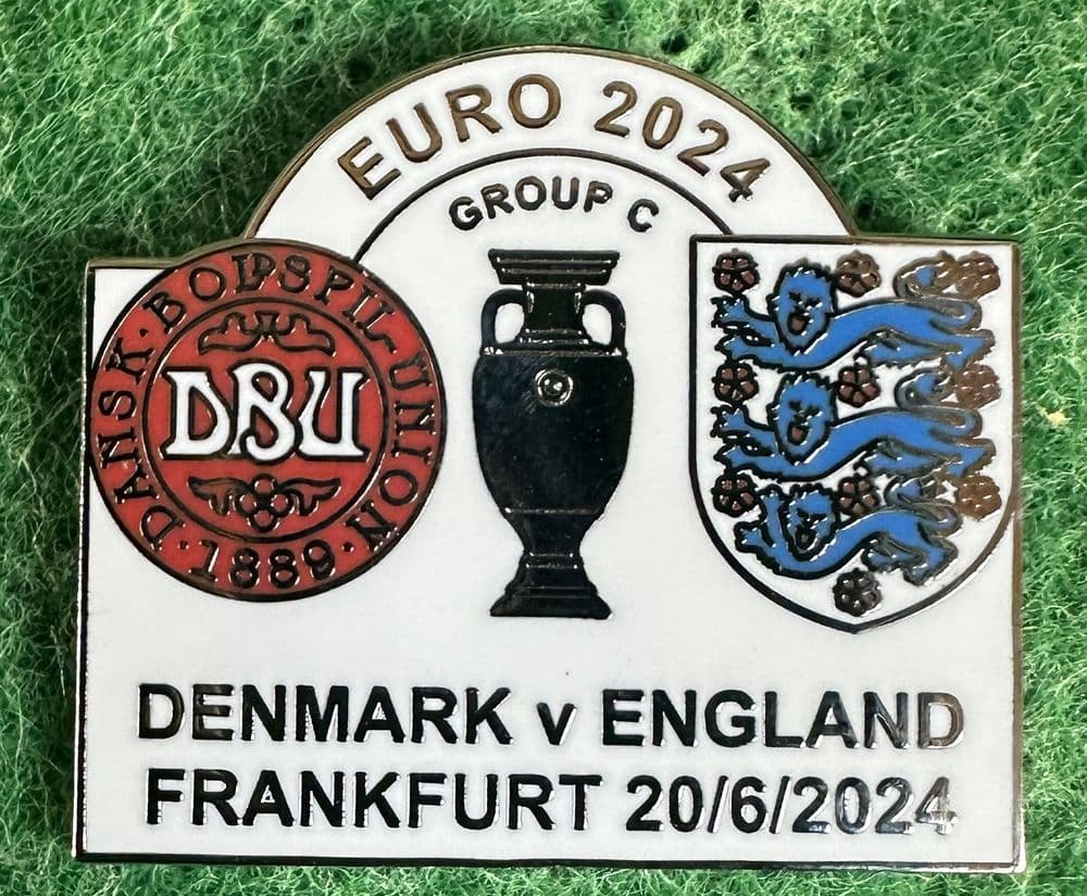 Euro 2024 Denmark v England Enamel Pin Badge - 20th June 2024 WHITE