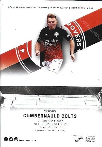 Gala Fairydean Rovers v Cumbernauld Colts Official Matchday Programme ...