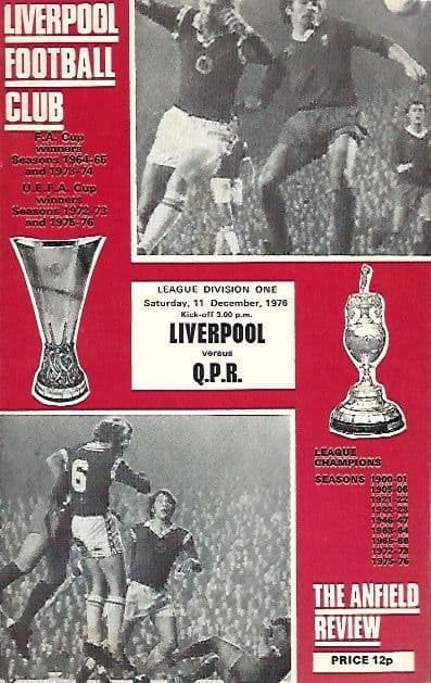 Liverpool v Queens Park Rangers 11th December 1976 Official Matchday ...