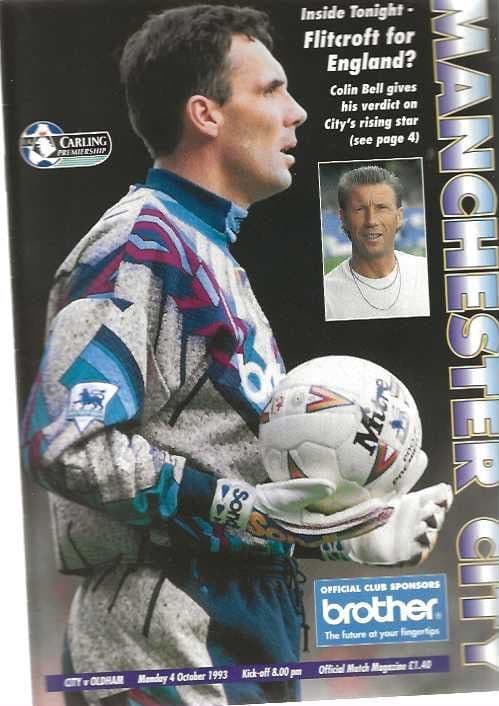 Manchester City v Oldham Athletic 4th October 1993 Official Matchday ...