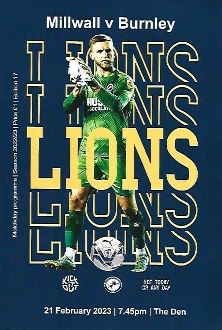 Millwall v Burnley 21st February 2023 Fan Edition Matchday Programme ...