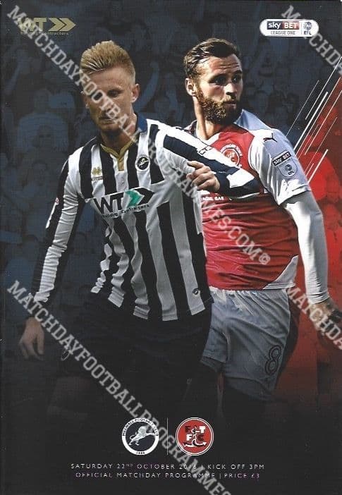 Millwall v Fleetwood Town 22nd October 2016 Official Matchday Programme