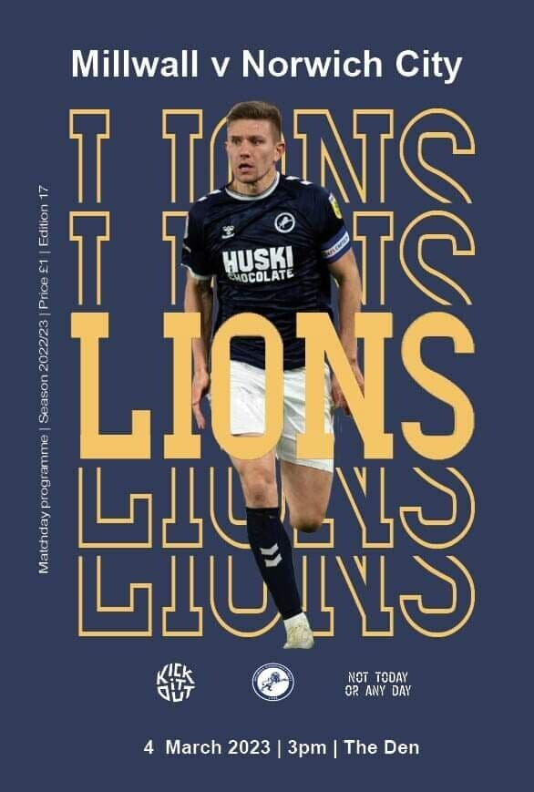 Millwall v Norwich City 4th March 2023 Fan Edition Matchday Programme ...