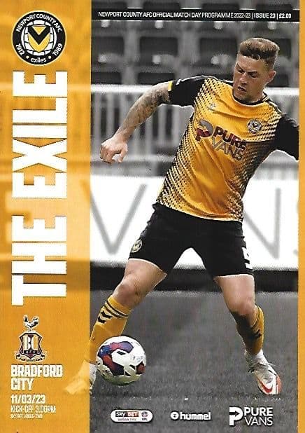 Newport County v Bradford City 22/23 Official Matchday Programme - 11th ...