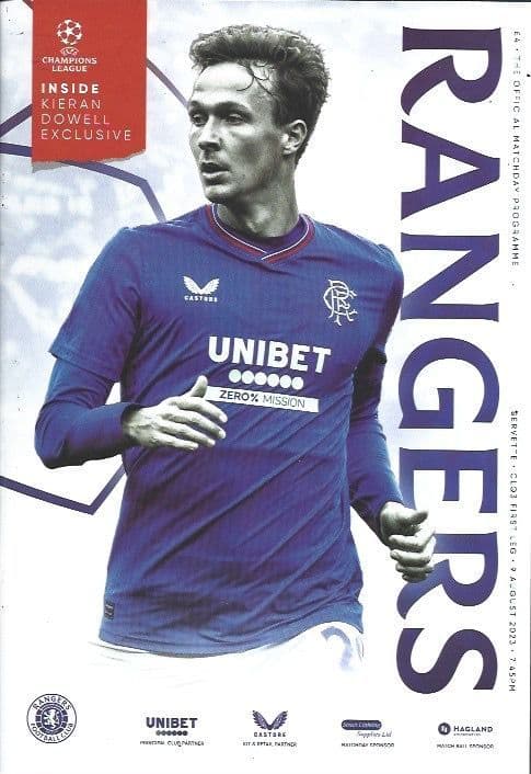 Rangers v Servette UCL Official Matchday Programme 23/24 - 9th August 2023