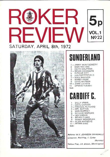 Sunderland v Cardiff City 8th April 1972 Official Matchday Programme