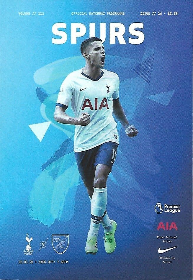 Tottenham Hotspur v Norwich Official Programme 2019/2020 - 22nd January ...