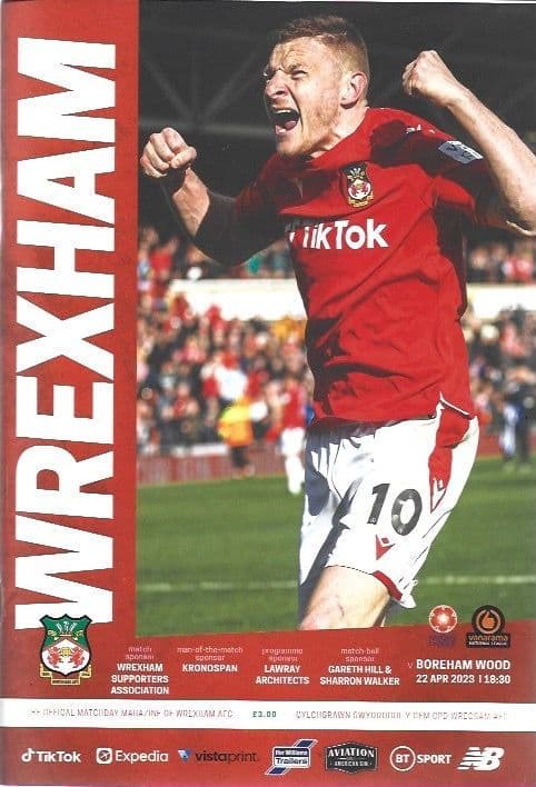 Wrexham v Boreham Wood 22nd April 2023 Official Matchday Programme - 22/23