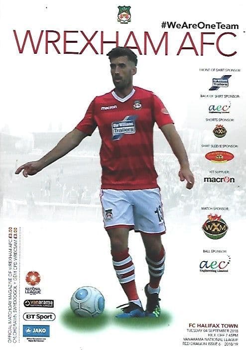 Wrexham v FC Halifax Town 4th September 2018 Official Matchday Programme