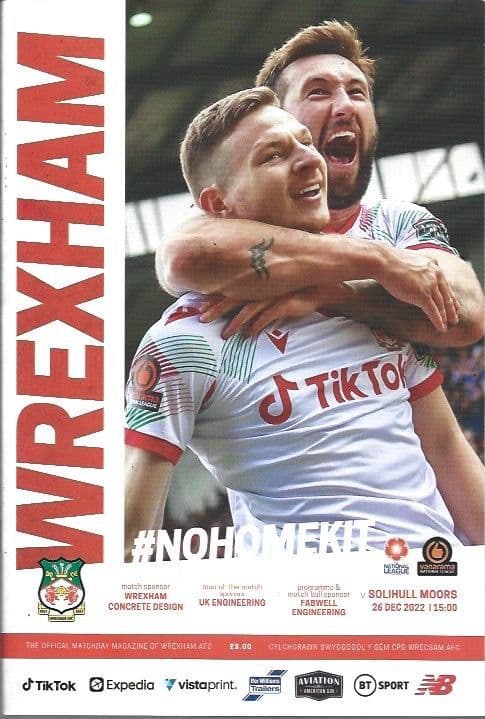 Wrexham v Solihull Moors 26th December 2022 Official Matchday Programme ...