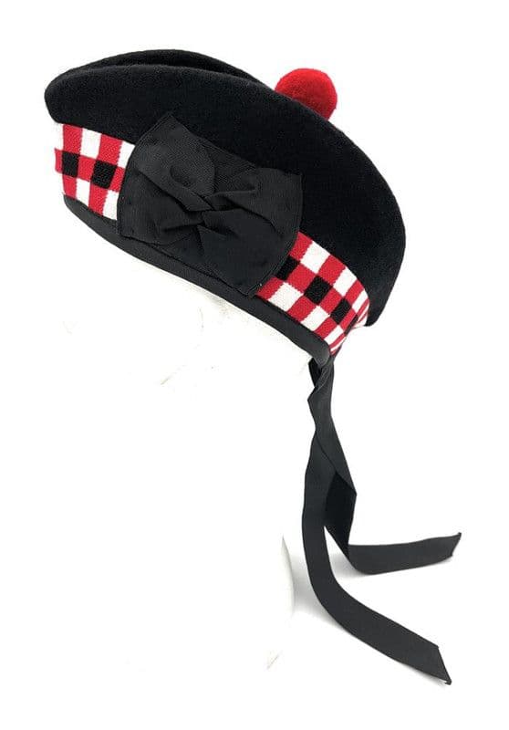 100 wool Scottish Glengarry hats and cap badge set Red Pom Pom Diced ...