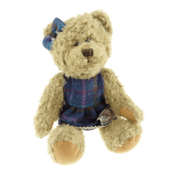 35cm Girl Teddy Bear with Harris Tweed Clothing in Purple Multi Check ...