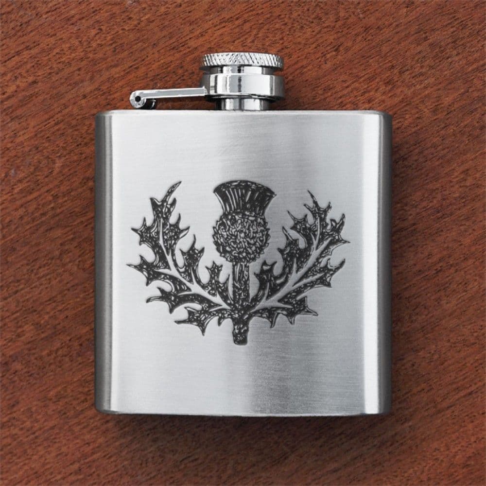 Art Pewter Scottish Engraved Sporran Flask Anchor Flask Thistle 3oz Hip ...