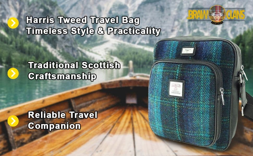 Gents Authentic Harris Tweed Travel Bag in Rust Check Brand New