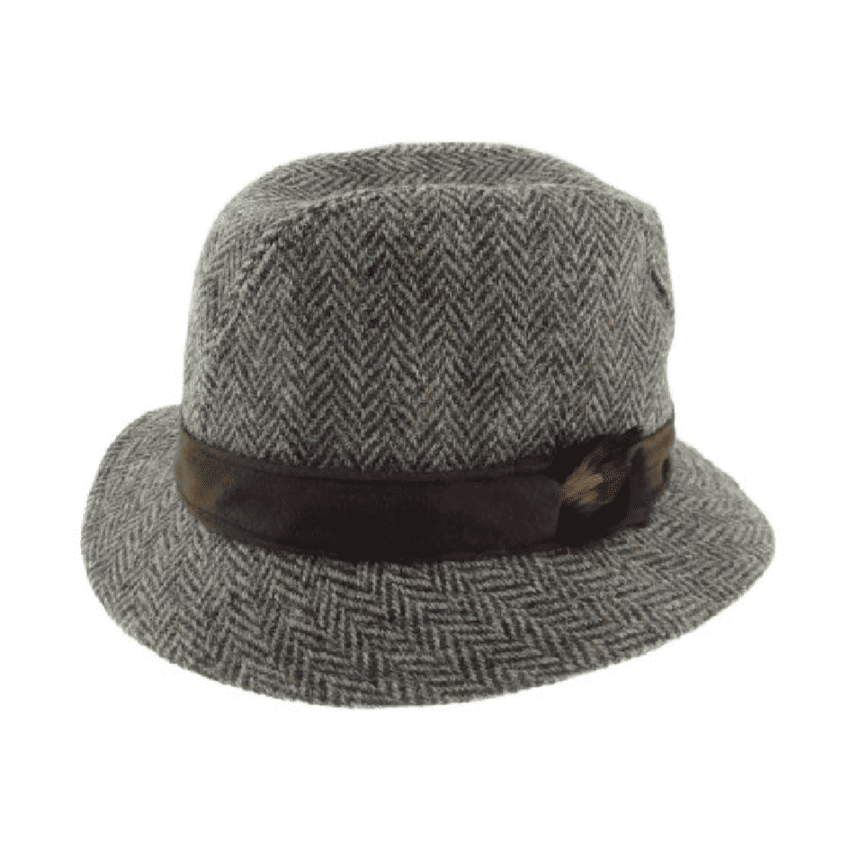 Gents Authentic Harris Tweed Trilby Hat In Brown Brand New