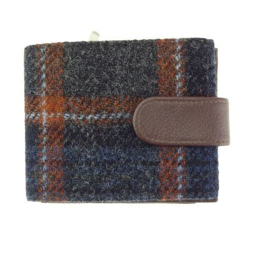 Gents Harris Tweed Wallet with Coin Section in Grey with rust Overcheck ...