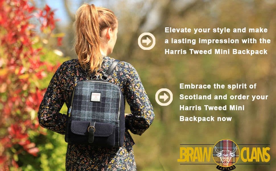 Harris Tweed Dark Green and Plum Check Mini Backpack - 100 Wool ...