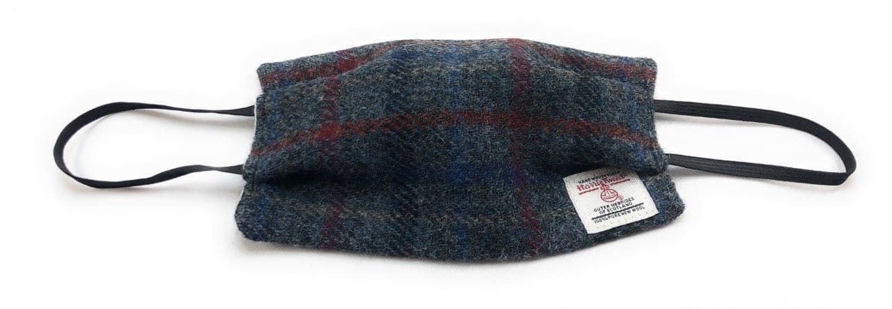 Harris Tweed Face Mask Handmade in Scotland Blue Check Design