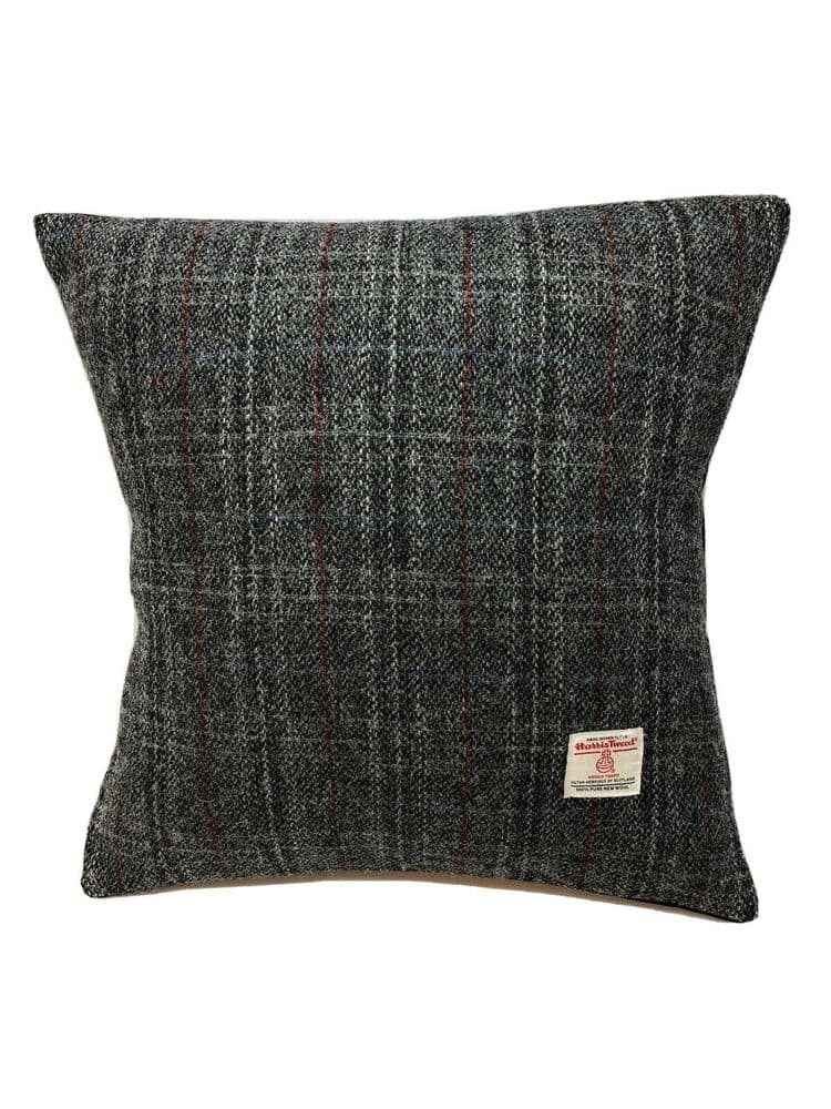 Harris Tweed Grey Check Square Cushion Cover 42cm/42cm Made in Scotland