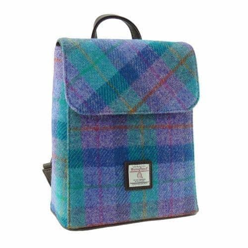 Harris Tweed Mini Backpack in Green & Purple Check