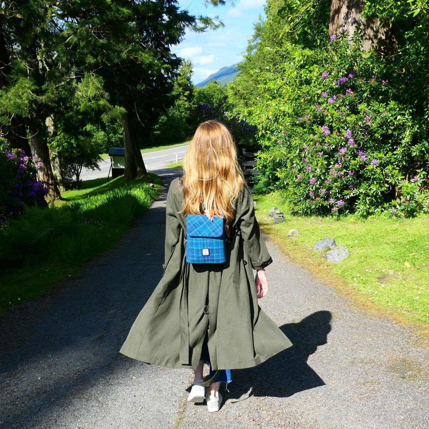 Harris Tweed Mini Backpack in Grey & Red Tartan