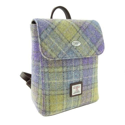 Harris Tweed Mini Backpack in Muted Lilac / Green Check