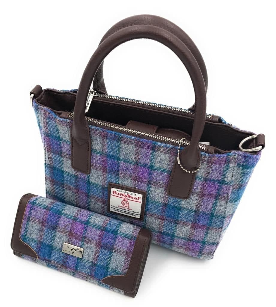 Ladies Authentic Harris Tweed Bold Purple Check Small Tote Bag ...