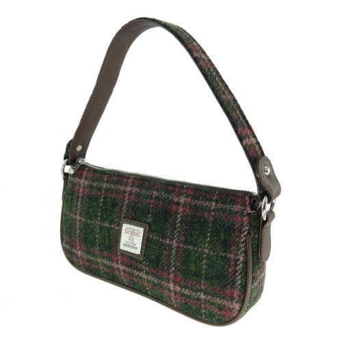 Ladies Harris Tweed Small Shoulder Bag with Tweed Strap in Dark Green ...