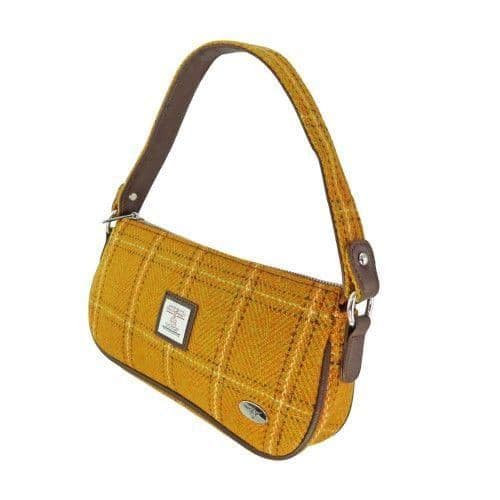 Ladies Harris Tweed Small Shoulder Bag with Tweed Strap in Mustard with ...