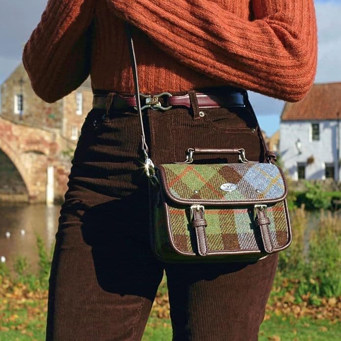 Luxury Harris Tweed Mini Satchel Bag in Exquisite Dark Green & Plum ...